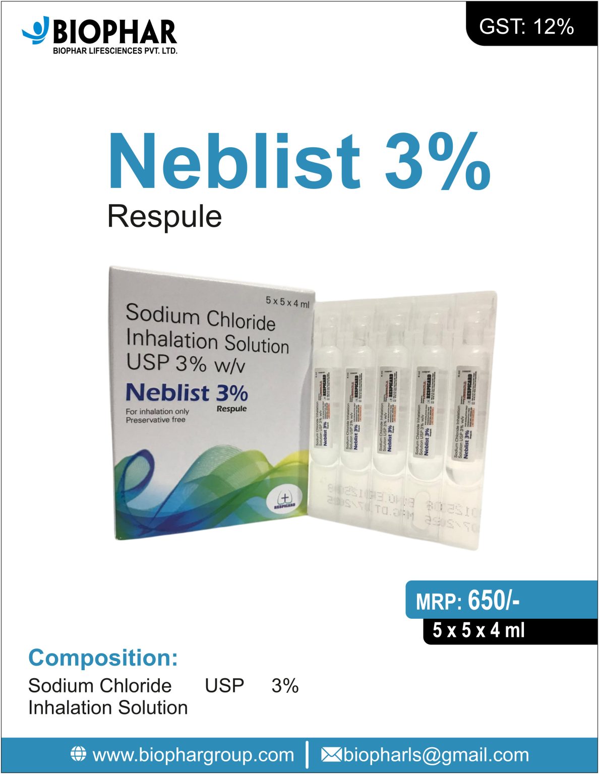 Neblist 3% – Sodium Chloride 3% Inhalation Solution Respules (5x5x4 ml)